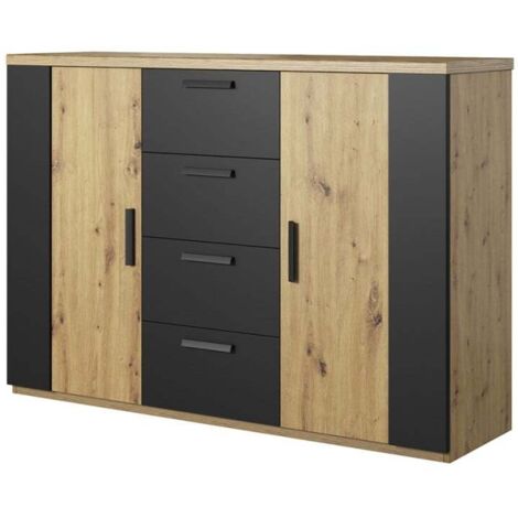 Aparador cómoda de madera de roble natural con 2 puertas y 4 cajones ...