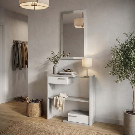 Mueble recibidor moderno con espejo y cajones Most Cement