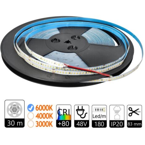 Tira led 48V 6000K 30 metros. 12W/m 100lum/W 180led/m Corte cada 8,33 ...