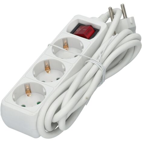 Jandei - Alargadera 3 tomas con Interruptor, Blanco, 2 metros