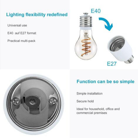 E27 vers E40 Adaptateur de culot de lampe en BLANC- 4x adaptateurs de ...