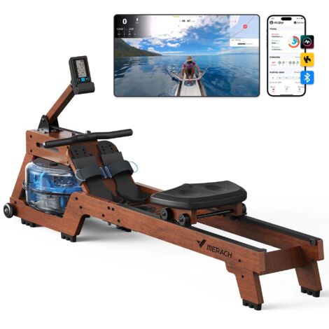 MERACH Wood Rowing Machine for Home, with 6 Levels of Water Resistance ...