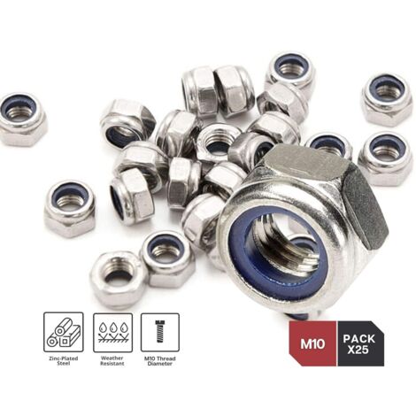 Ecrou Frein Acier Zingue M10 PACK 25 Ecrous de Blocage Bloquant ...