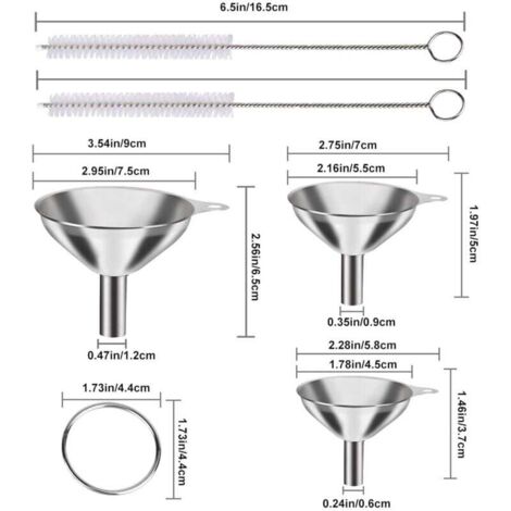Lot de 6 entonnoirs en métal en acier inoxydable, grand et petit ...
