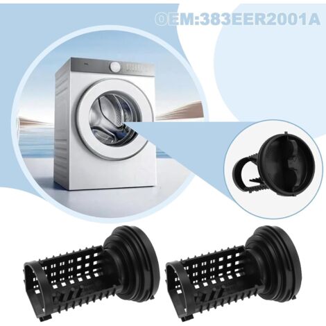 2 x Black 383EER2001A Washing Machine Drain Pump Filter Cap Fits LG ...