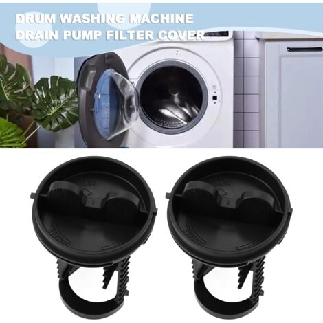 2 x Black 383EER2001A Washing Machine Drain Pump Filter Cap Fits LG ...