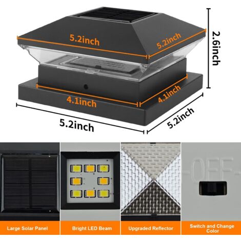 Solar Post Cap, 3000K/6000K Set of 4 Solar Post Caps for Auto/Off, IP65 ...