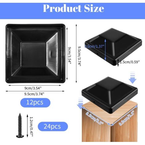 12 Pack Plastic Fence Post Cover Caps for Fence Posts, Patio Posts and ...