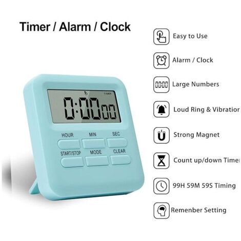 Digitaler Timer mit Uhr-/Alarmfunktion, digitaler Küchentimer mit ...