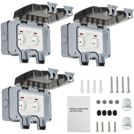 Wolketon 3X Außensteckdose Gartensteckdose Outdoor Steckdose IP66 16A ...