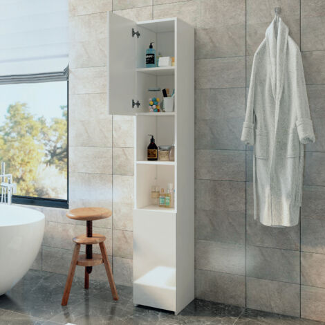 Tall Bathroom Cabinet with 2 Glossy Doors, Free Standing Slim Storage ...