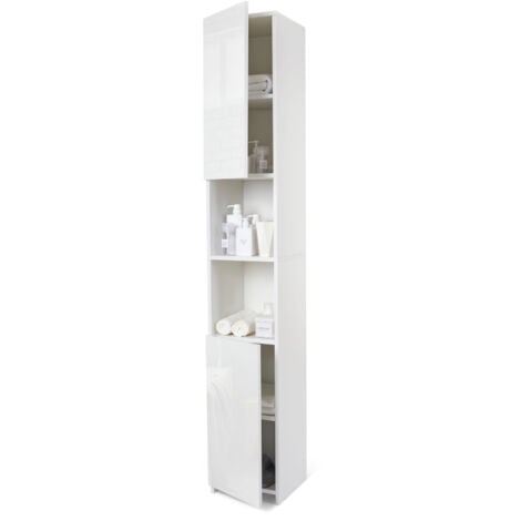 Tall Bathroom Cabinet with 2 Glossy Doors, Free Standing Slim Storage ...