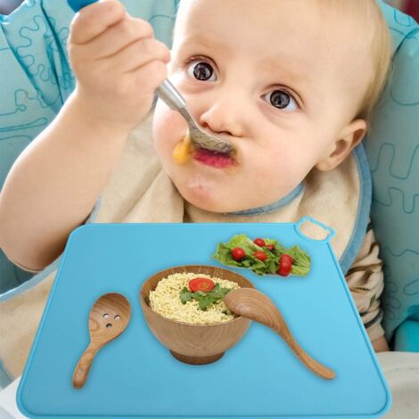 Sets table silicone bébé/enfant lot de 2, lave-vaisselle, tapis voyage ...