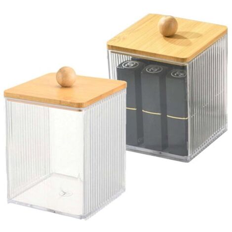 2pcs Distributeur Coton Tige, Rangement Coton Tige Transparent ...