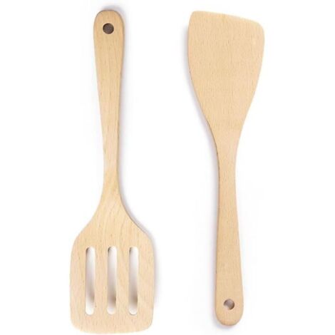 Spatule Bois en Lot de 2 Ustensiles de Cuisine Bois Anti-Rayures pour ...