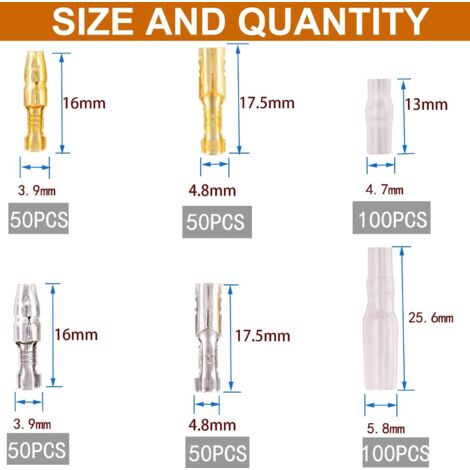 Woteenore Laiton Bullet Connecteurs Kit,400PCS 3.9mm Bullet Terminal ...