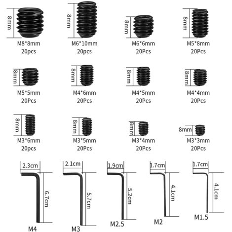 Lot de 300 Vis Sans Tête Hexagonale, M3/M4/M5/M6/M8 Vis Allen de ...