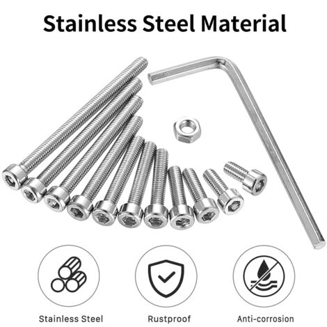 520 Pcs M5 Vis et écrous Set, M5 Boulons Vis à Tête Cylindrique à Six ...