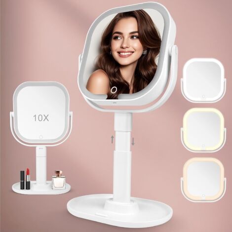 Miroir Grossissant Lumineux, 10X/1X Double Face, Rotation 360°, Mirroir ...