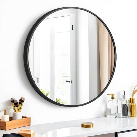 Miroir rond cadre noir aluminium mat 50cm de salle de bain elegant ...
