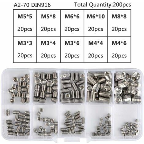 200Pcs Vis Allen Acier Inoxydable Vis Sans Tête Hexagonale Set ...