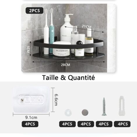 2 Etagere Angle Douche Noirs,Etagere Douche Sans Percage, Support Gel ...