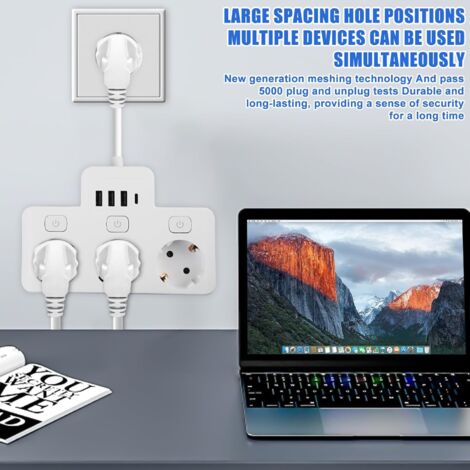 Rallonge multiprise à 3 prises - 4000 W - 16 A - USB - Multiprise avec ...