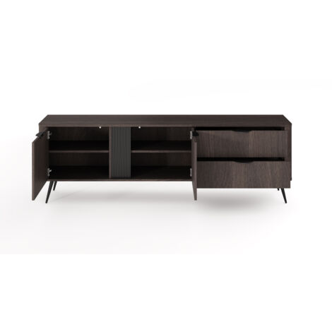 Meuble TV, chêne Dunin combiné avec du noir, 195,2 × 30 × 38 cm