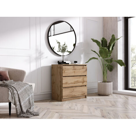 Commode 3 tiroirs en chêne Wotan 70x39x79 cm meuble de rangement de ...