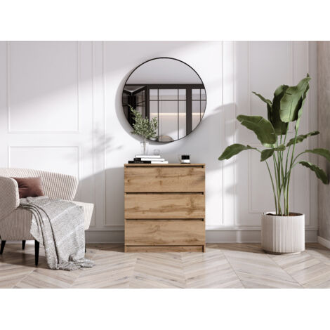 Commode 3 tiroirs en chêne Wotan 70x39x79 cm meuble de rangement de ...