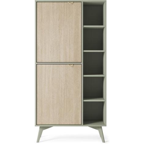 Bibliothèque : Eucalyptus / Chevrons scandi, Pieds Bois, 80 × 160 × 38cm