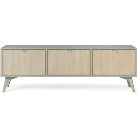 Meuble TV : Chevrons eucalyptus / Chevrons Scandi, pieds Bois, 158 × 52 ...