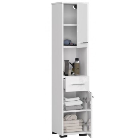 Colonne salle de bain, 2 portes, 1 tiroir, 140 × 30 × 30 cm, blanc mat ...