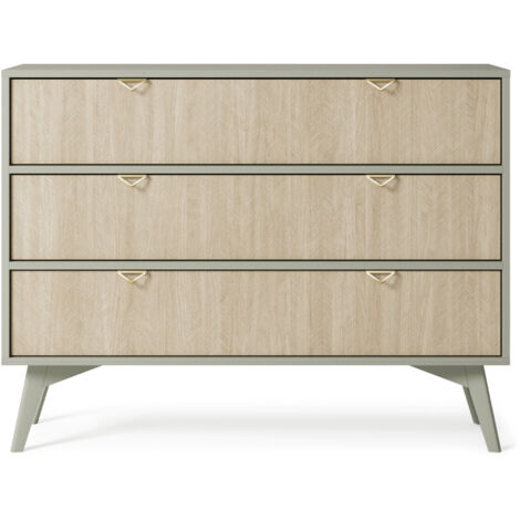 Commode : 3 Tiroirs, Eucalyptus / Chevrons scandi, Pieds Bois, 106 × 80 ...