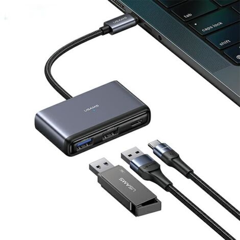 Adaptateur hub USB 5 en 1 USAMS USB 2.0/3.0/USB-C Gris