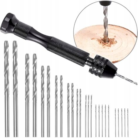 Mini trapano a mano nero + set di 25 punte da 0,5-3 mm per legno ...