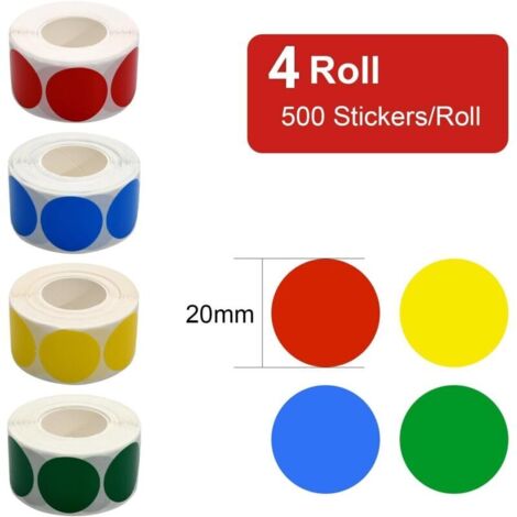 Gommettes Rondes Multicolore 4 Rouleaux Rouge, Jaune, Vert, Bleu ...
