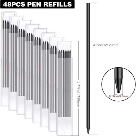 48Pcs Mine Crayon Chantier,2.8mm,Recharges pour Crayons de Charpentier ...