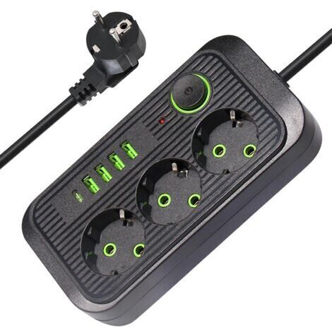 Multiprises 3 Prises, Multiprise avec Interrupteur, 4 Port USB A et 1 ...