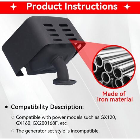 Exhaust Muffler Kit, Black Metal Muffler Accessories Set for Generator ...