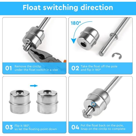 Stainless Steel Float Switch 100mm Vertical Water Level Sensor M10 ...