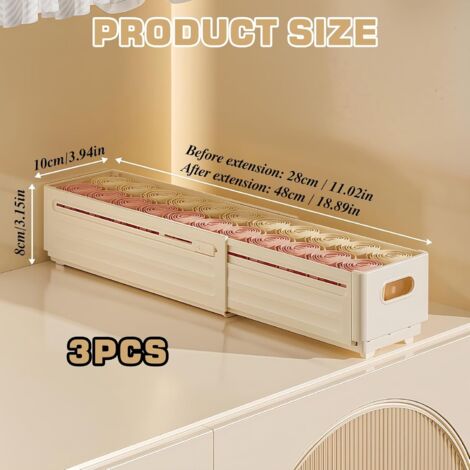 3 Pack Retractable Storage Boxes: Plastic Drawer Organizer Foldable ...