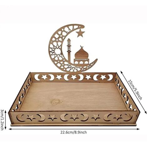 Plateau de service en bois pour l'Aïd Ramadan, motif lune et étoile ...