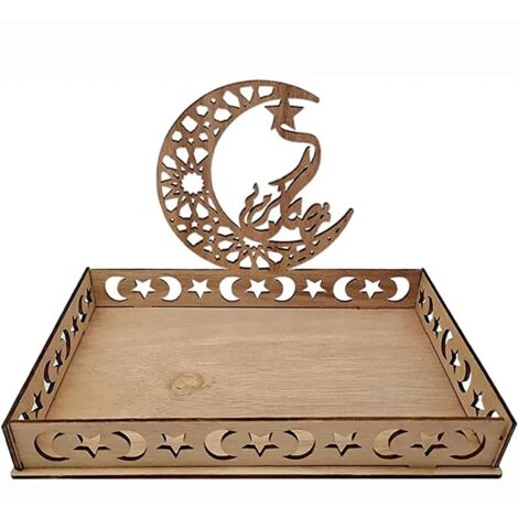 Plateau de service en bois pour l'Aïd Ramadan, motif lune et étoile ...