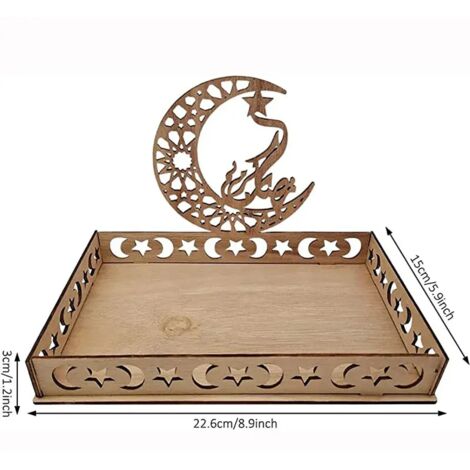 Plateau de service en bois pour l'Aïd Ramadan, motif lune et étoile ...