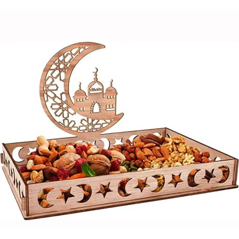 Plateau de service en bois pour l'Aïd Ramadan, motif lune et étoile ...