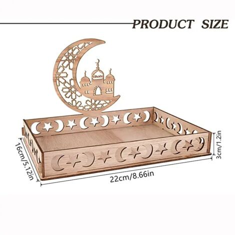 Plateau de service en bois pour l'Aïd Ramadan, motif lune et étoile ...
