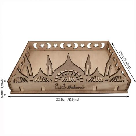 Plateau de service en bois pour l'Aïd Ramadan, motif lune et étoile ...