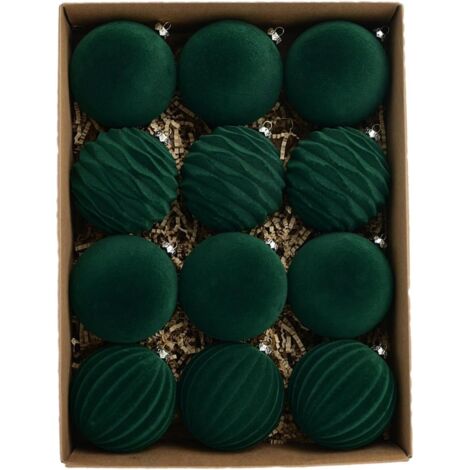 12 boules vert flocées suspendues, décoration saisonnière Noël, mariage ...