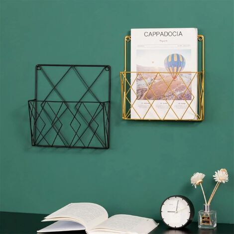 Rack mural moderne or pour magazines et journaux – accroché chambre/bureau